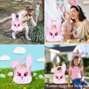 Bunny Easter Basket for Kids, 3D Cute Plush Empty Bucket with Foldable Ears and Handle Egg Hunt Tote Candy Bag Basket for Boy Girl Teens Gift, Easter Basket Decor Pink