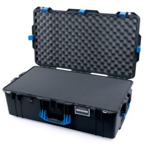 Pelican Color Case Black Pelican 1615 Air case with Blue Handles & latches. Comes with Foam & with Wheels.