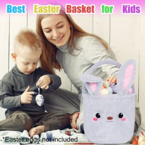 Bunny Easter Basket for Kids, Cute Plush Empty Bucket with Foldable Ears and Handle Egg Hunt Tote Candy Bag Basket for Boy Girl Teens Gift, Easter Basket Decor Grey 9×9 Inch