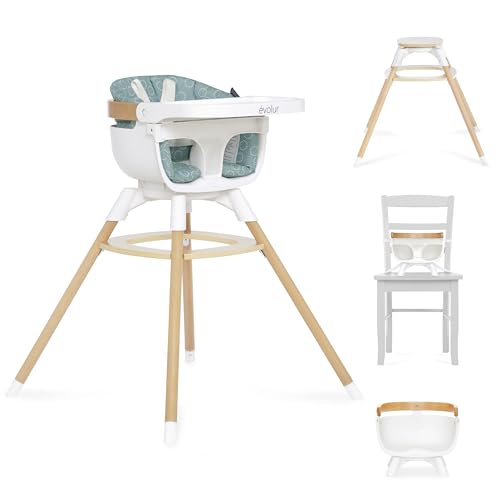 Evolur Ann Beechwood 4-in-1 Highchair | 360 Seat Rotation | Booster seat | Floor Chair | Bar Stool Chair | 5 Point Safety Harness | Blue