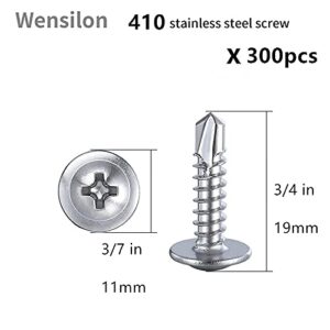 Wensilon（300pcs）#8×3/4”for Sheet Metal Self-Tapping Screws 410 Stainless Steel Truss Head High-Strength Quick Tapping Screws