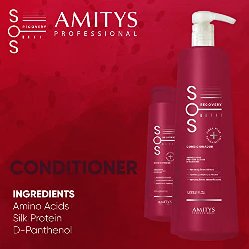 Amitys Professional SOS Recovery Conditioner, Repair Damaged Hair, Hydrating, Silky smooth hair, Essential Amino Acids, Silk Protein, D-Panthenol, 300 milliliters