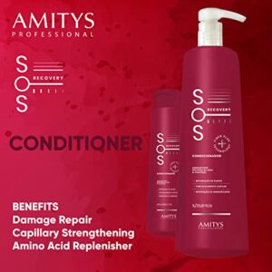 Amitys Professional SOS Recovery Conditioner, Repair Damaged Hair, Hydrating, Silky smooth hair, Essential Amino Acids, Silk Protein, D-Panthenol, 300 milliliters