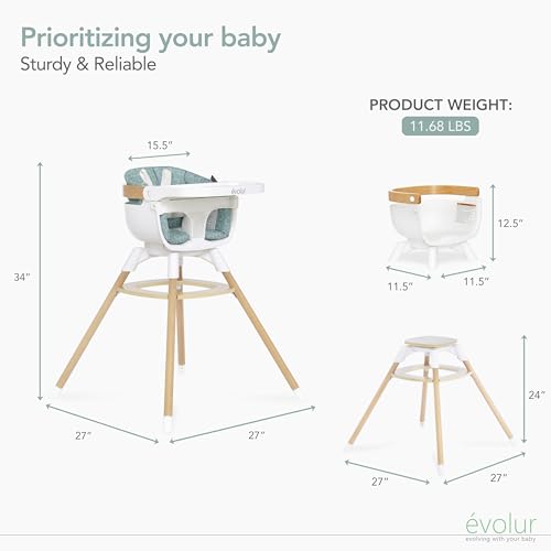 Evolur Ann Beechwood 4-in-1 Highchair | 360 Seat Rotation | Booster seat | Floor Chair | Bar Stool Chair | 5 Point Safety Harness | Blue