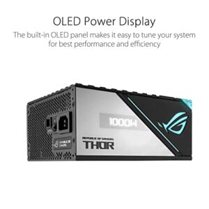 ASUS ROG Thor 1000W Platinum II Fully Modular Power Supply with 1000W, 80+ Platinum, ROG Heatsinks, 135mm Fan, 0dB Mode, OLED Display, Aura Sync