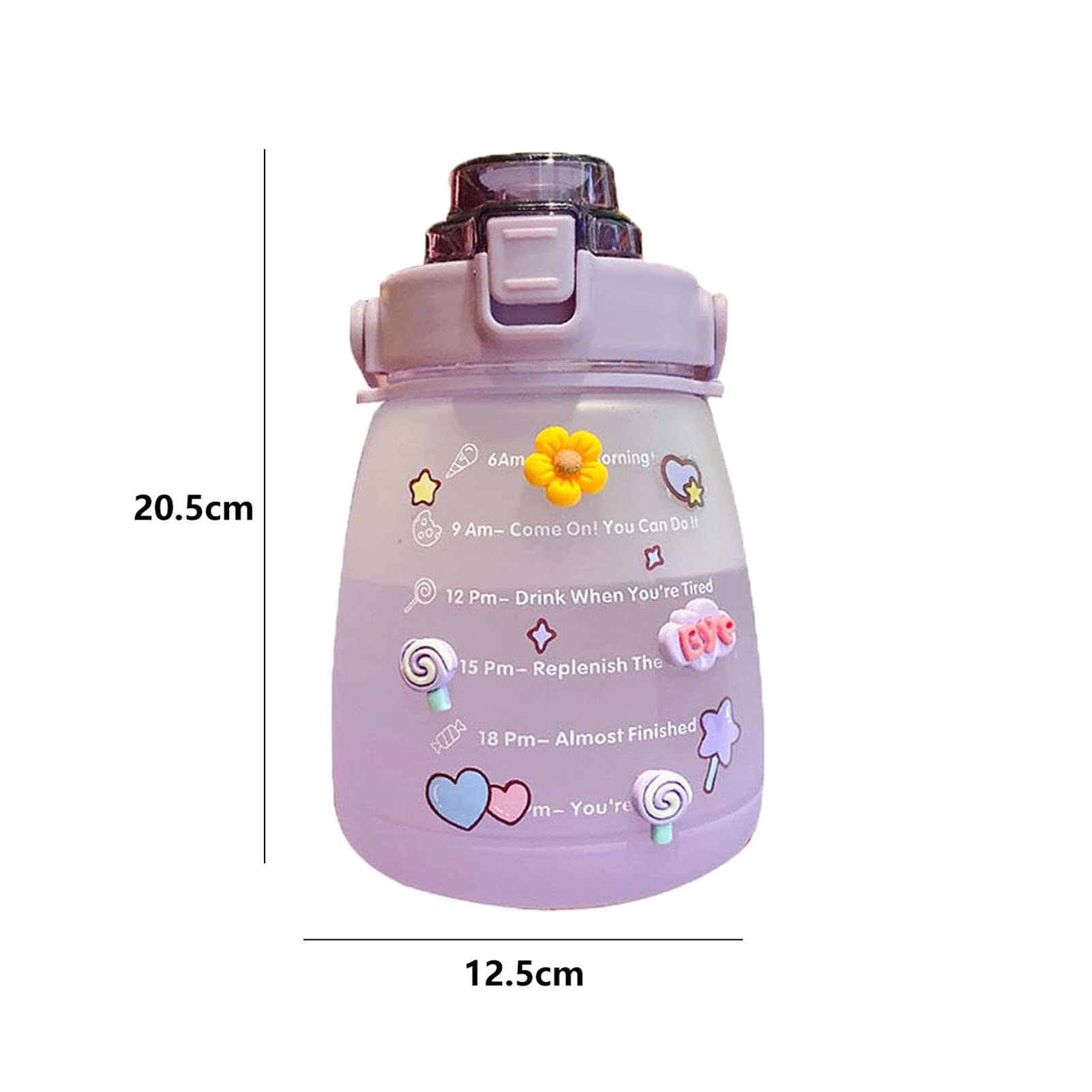 BOQQ Glitz Big Belly Bottle 1.4l, Big Belly Water Bottle, Water Bottles with Times to Drink, with Straw, Shoulder Strap and 3d Stickers (Purple)