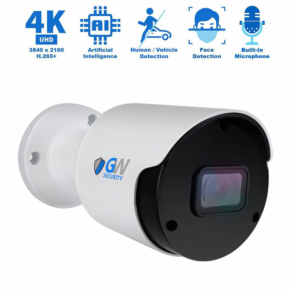 GW 4K Outdoor/Indoor Face Recognition/Human/Vehicle Detection Security Camera System, 32 Channel 8MP PoE NVR, 32 x 4K UltraHD Smart AI IP Microphone Bullet Camera, 24-7 Video & Audio Recording