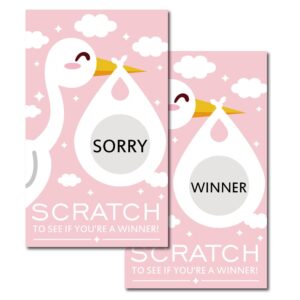 jirim-beuty baby shower scratch off games - pink stork lottery ticket raffle card game - baby shower game - party activities - girl baby shower - pink shower - set of 50 - （jrm180）