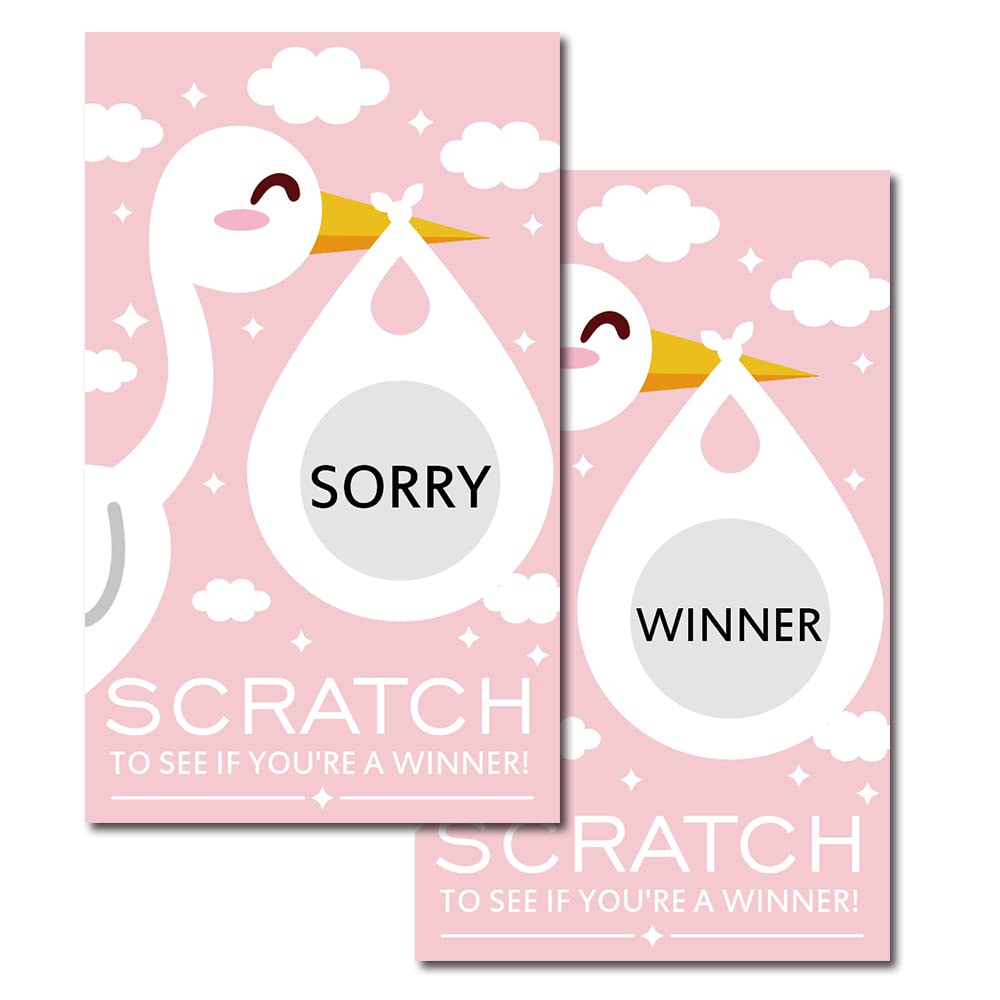 JIRIM-BEUTY Baby Shower Scratch Off Games - Pink Stork Lottery Ticket Raffle Card Game - Baby Shower Game - Party Activities - Girl Baby Shower - Pink Shower - Set of 50 - （JRM180）