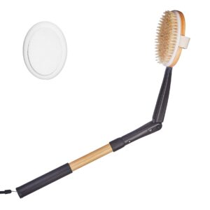 easace long handle bath body brush & lotion applicator for back scrubber, shower brush with soft bristles for wet or dry