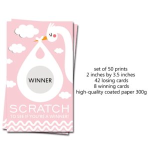 JIRIM-BEUTY 50 Baby Shower Scratch Off Games, Pink Stork Lottery Ticket Raffle Card Game, Baby Shower Game, Party Activities, Pink Shower, Girl Baby Shower, （JRM175）