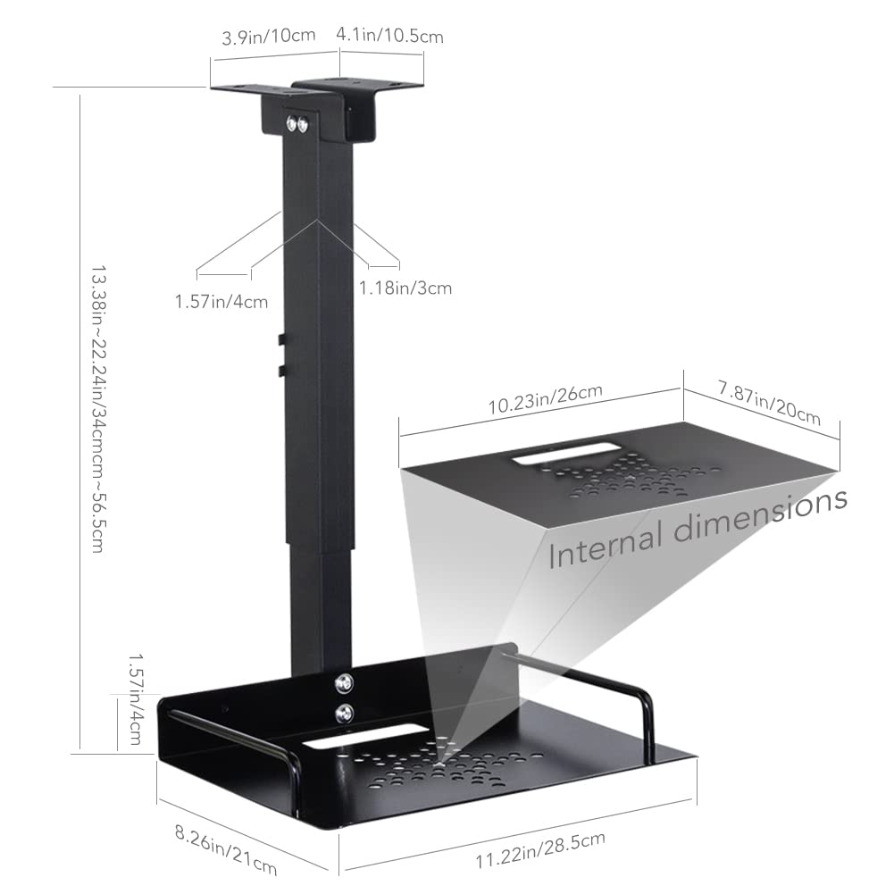 Drsn Universal Ceiling Mount with Tray, 11.4-22 inches Adjustable, No Hole Installation, Aluminum Alloy, in-Tube Cable Routing, Universal Ceiling Mount for Projector/Camera, Wall/Ceiling