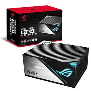 asus rog thor 1000w platinum ii fully modular power supply with 1000w, 80+ platinum, rog heatsinks, 135mm fan, 0db mode, oled display, aura sync