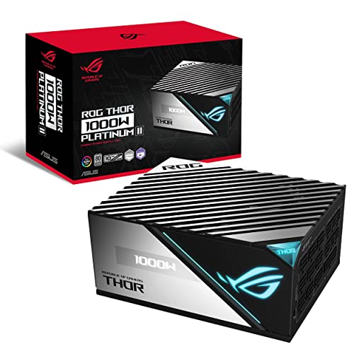 ASUS ROG Thor 1000W Platinum II Fully Modular Power Supply with 1000W, 80+ Platinum, ROG Heatsinks, 135mm Fan, 0dB Mode, OLED Display, Aura Sync