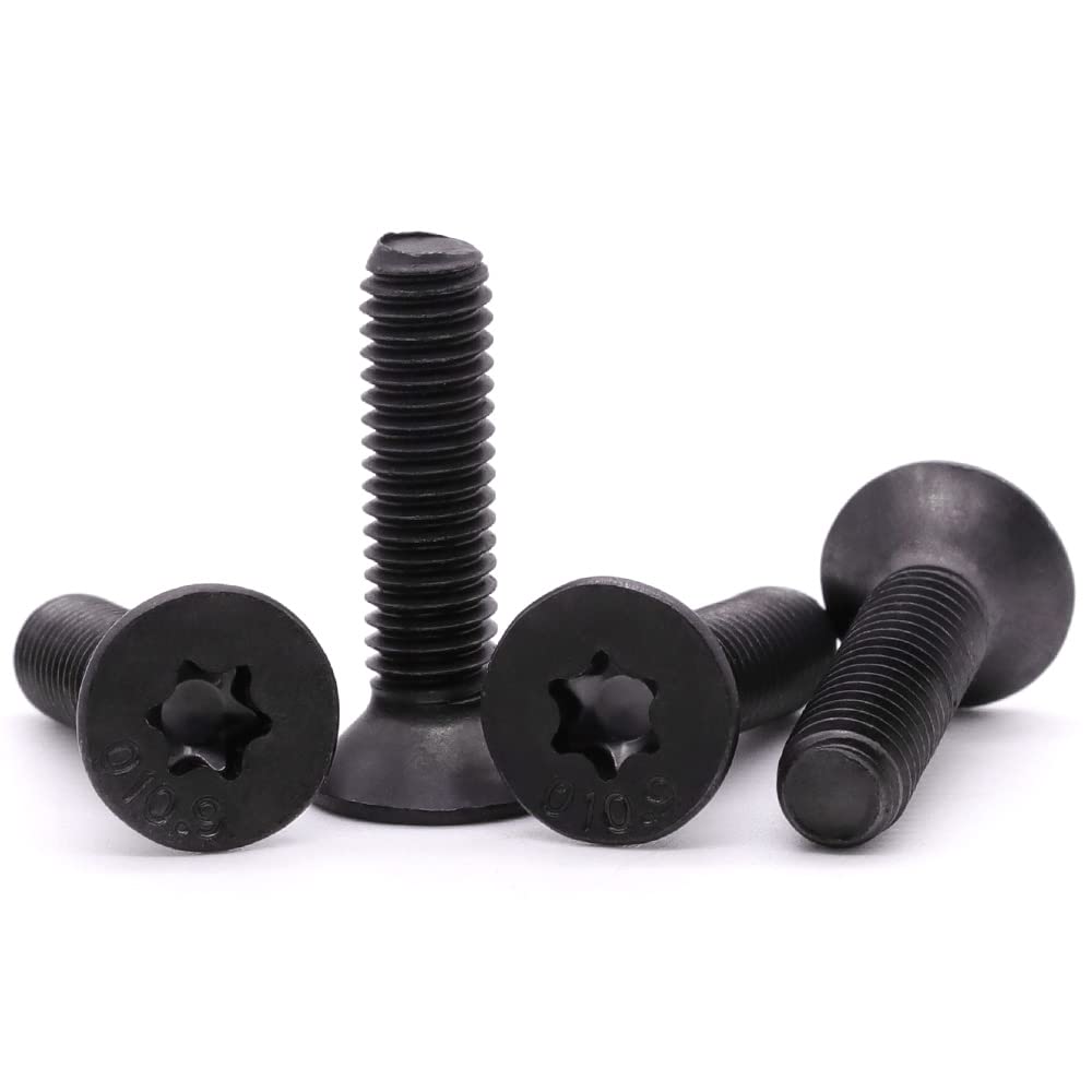 M6-1.0 x 30mm Flat Countersunk Head Torx Security Machine Screws Bolts, Black Oxide Finish, 10.9 Grade Alloy Steel, Full Thread, Pack of 30