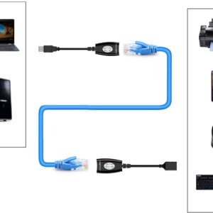 SNLLMZI USB to cat5 Adapter, USB Over RJ45 Ethernet for Cat5/Cat5e/Cat6/Cat7/Cat8 Extension Cable Adapter, USB 2.0 Extender Over Cat Extender Cable Adapter