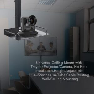 Drsn Universal Ceiling Mount with Tray, 11.4-22 inches Adjustable, No Hole Installation, Aluminum Alloy, in-Tube Cable Routing, Universal Ceiling Mount for Projector/Camera, Wall/Ceiling