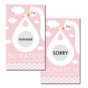 jirim-beuty 50 baby shower scratch off games, pink stork lottery ticket raffle card game, baby shower game, party activities, pink shower, girl baby shower, （jrm175）