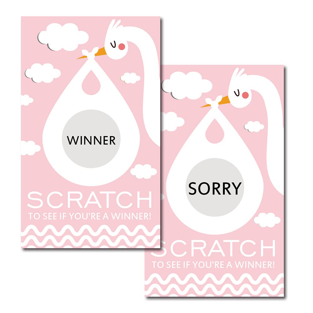 JIRIM-BEUTY 50 Baby Shower Scratch Off Games, Pink Stork Lottery Ticket Raffle Card Game, Baby Shower Game, Party Activities, Pink Shower, Girl Baby Shower, （JRM175）