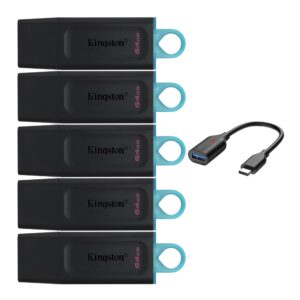 kingston 64gb usb 3.2 datatraveler exodia flash drive (5-pack) with usb-c adapter (6 items)