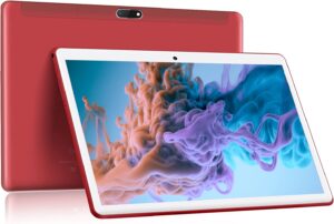 duoduogo android tablet 10 inch newest quad core processor, 64gb rom + 4gb ram, 128gb expandable, 5g dual wifi, android 10 tablet, dual camera, 6000mah, bluetooth, gps (red)