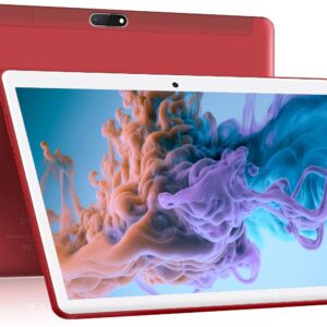 DUODUOGO Android Tablet 10 inch Newest Quad Core Processor, 64GB ROM + 4GB RAM, 128GB Expandable, 5G Dual WiFi, Android 10 Tablet, Dual Camera, 6000mAh, Bluetooth, GPS (Red)