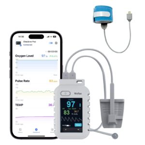 wellue smart pulse oximeter for adults and infant, handheld oxygen monitor for spo2&hr&body temperature, rotatable touchscreen, free app&pc software (checkmepro)