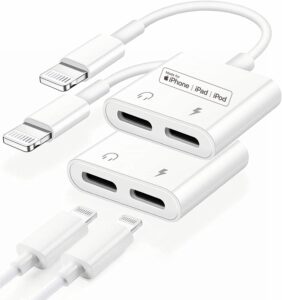 [apple mfi certified] 2pack dual lightning iphone splitter & iphone dongle adapter 4 in 1 music+charge+call+volume control compatible for iphone 14/13/12/11/xs/xr/8/7/6/ipod/ipad