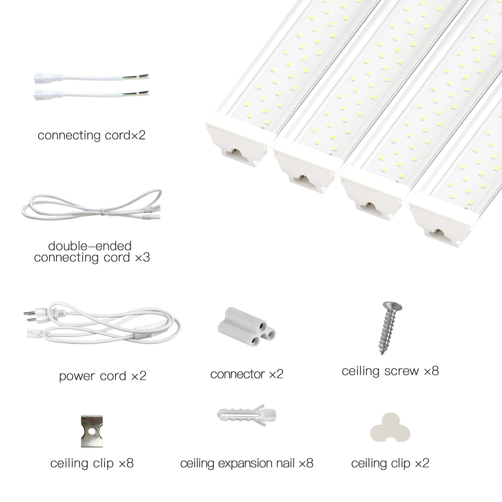 SZHLUX 4FT Led Shop Light for Garage, (50W x 4 Pack)5000K 7000LM Linkable Super Bright Led Garage Lights, Basement Warehouse Workshop Work Ceiling Panel Fluorescent Strip Daylight Bulbs Fixtures