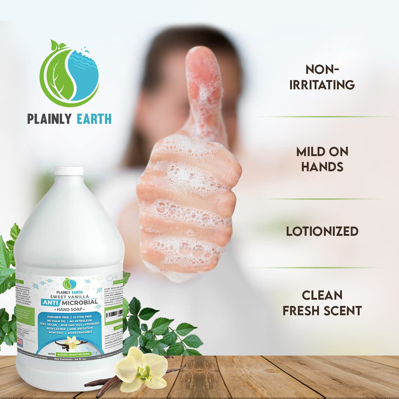 Plainly Earth Antimicrobial Liquid Hand Soap (64 Oz) - Antibacterial Soap Refill - Hand Soap Refill Bottle - Cruelty Free Moisturizing Soap, Sweet Vanilla