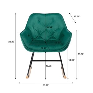 Compact Velvet Rocking Chair, Comfy Accent Rocker Chair for Babies Nursery, Upholstered Glider for Bedroom, Living Room (Emerald Green)