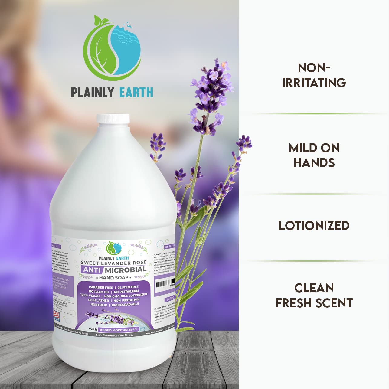 Plainly Earth Antimicrobial Liquid Hand Soap (64 Oz) - Antibacterial Soap Refill - Hand Soap Refill Bottle - Cruelty Free Moisturizing Soap, Sweet Lavender Rose