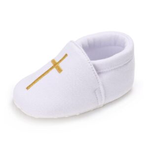 gyqwjpc baby shoes newborn baptism golden cross shoes infant baby boys girls non-slip soft sole white shoes shoes (color : white gold, size : 12-18 months)