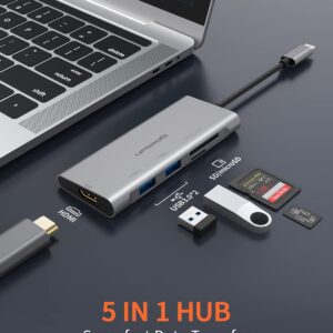 USB C Hub, 5-in-1 USB C Adapter, with 4K USB C to HDMI, SD and microSD Card Reader, 2 USB 3.0 Ports, for MacBook Pro 2020/2019/2018, iPad Pro 2020/2019, Pixelbook, XPS, and More