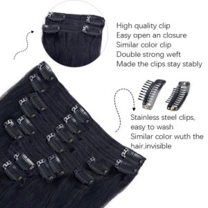 Straight Clip in Hair Extensions for Black Women Clip in Hair Extensions Real Human Hair,8pcs Per Set with 18Clips Double Lace Weft,120Gram,100% Real Soft Human Hair Natural Black (16Inch, #1B)