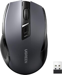 ugreen wireless mouse 2.4g with usb receiver, 5-level 4000 dpi 6 buttons,18 months battery life cordless mouse, ergonomic computer mice for laptop, computer, pc, macbook, chromebook black