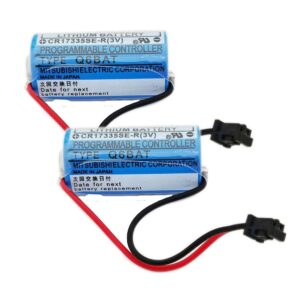 baobute 2pcs 1800mah cr17335se-r 3v q6bat plc lithium battery for qns system q6bat q25prhcpu q170hbatc with plug