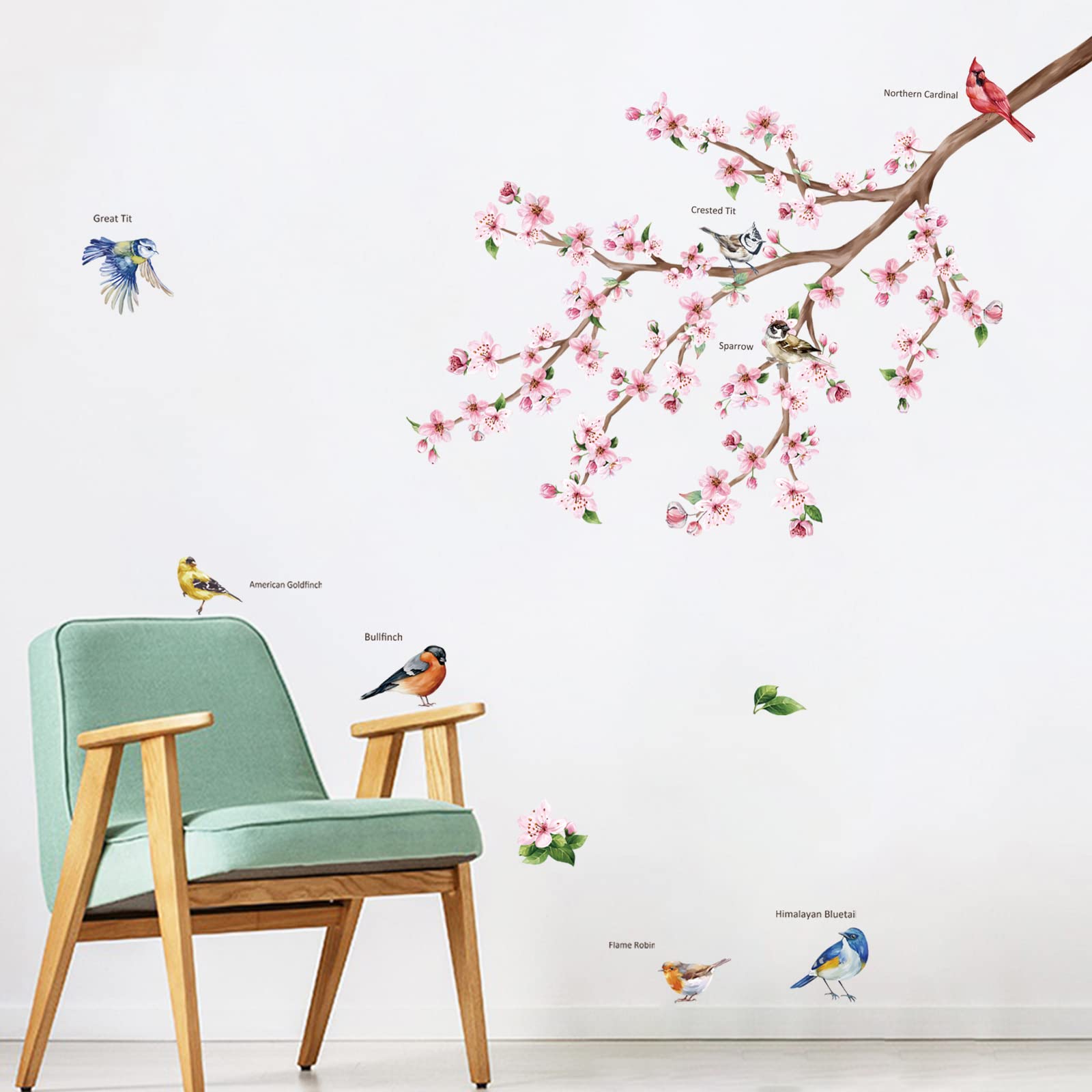 wondever Cherry Blossom Wall Stickers Flower Tree Branch Peel and Stick Wall Art Decals for Baby Nursery Kids Bedroom Living Room