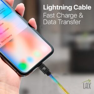 LAX [Apple MFi Certified] Fast Charger iPhone Lightning Cable, iPhone Cord Compatible with iPhone 14/13 /12/11 Pro Max/XS MAX/XR/XS/X/8/7 /6S /6 /SE /5S /iPad, iPod & More - (10FT-Rainbow)