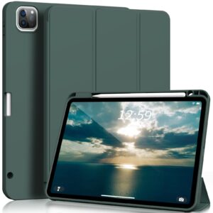 kenke ipad pro 11 inch case 4th/3rd/2nd/1st generation 2022/2021/2020/2018 magnetic attachment 2nd pencil with right side pencil holder soft slim pu cover auto wake/sleep (dark green)