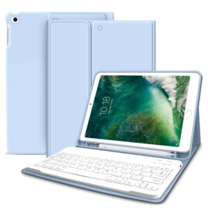 kenke keyboard case for ipad 6th generation (2018)/ipad 5th gen (2017) & ipad air 2nd gen/ipad air 1st gen with pencil holder, detachable wireless bluetooth keyboard case for ipad 9.7 inch, sky blue