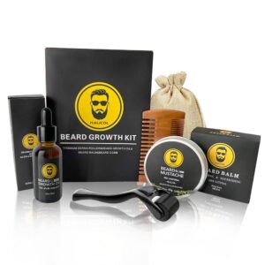 halicol beard growth kit - beard kit gifts set with 0.25mm beard roller, beard growth serum oil, beard balm and comb, help beard and hair growth - gifts for men dad him boyfriend husband brother