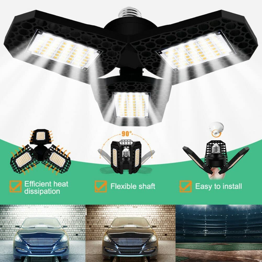 EZONEDEAL 2-Pack LED Garage Light 60W Garage Lighting - 7200LM 6000K LED Deformable Garage Ceiling Lights, LED Shop Light with Adjustable Multi-Position Panels, LED Glow Light for Garage, Workshop