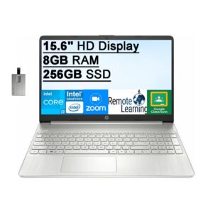 hp 2022 15.6" hd 250 nits laptop computer, 11th gen intel core i3-1115g4 (beats i5-1035g1), 8gb ram, 256gb pcie ssd, intel uhd graphics, 720p hd camera, windows 10 s, silver, 32gb snowbell usb card