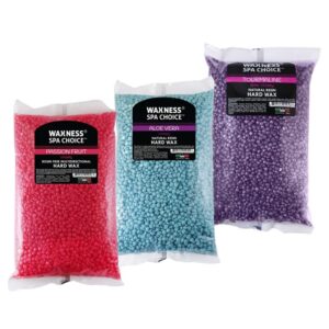 waxness spa choice assorted hard wax beads 2.2 lb / 1 kg pack of 3 - tourmaline, aloe vera, passion fruit