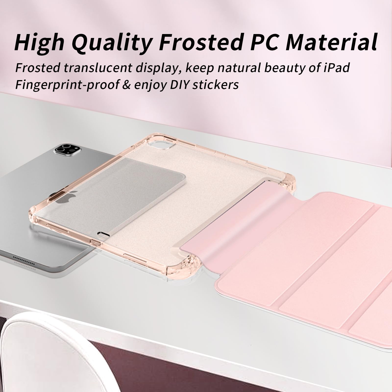 Kenke New iPad Pro 11 Inch Case 4th/3rd/2nd/1st Generation 2022/2021/2020/2018 Support 2nd Pencil Charge with Built-in Left Side Pencil Holder, Hard Frosted Back Cover & Colored Edge (Pink)