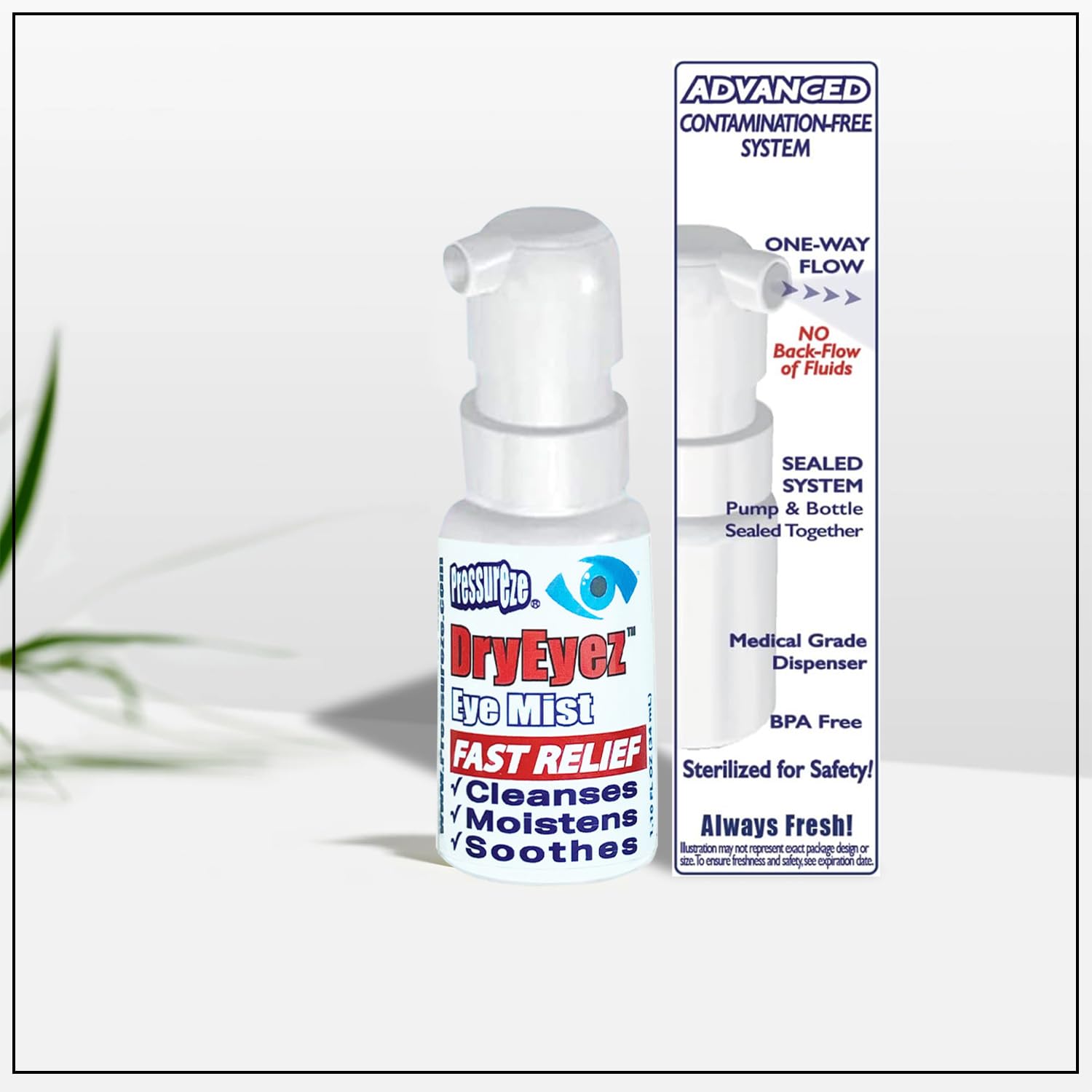 Pressureze DryEyez Natural Eye Relief for Sensitive Eyes. Dry Eyes, Sore Eyes, Irritated Eyes, Preservative-Free, Sterile. Cleanses, Moistens, Soothes 33ml, Made in USA (Pack of 1)