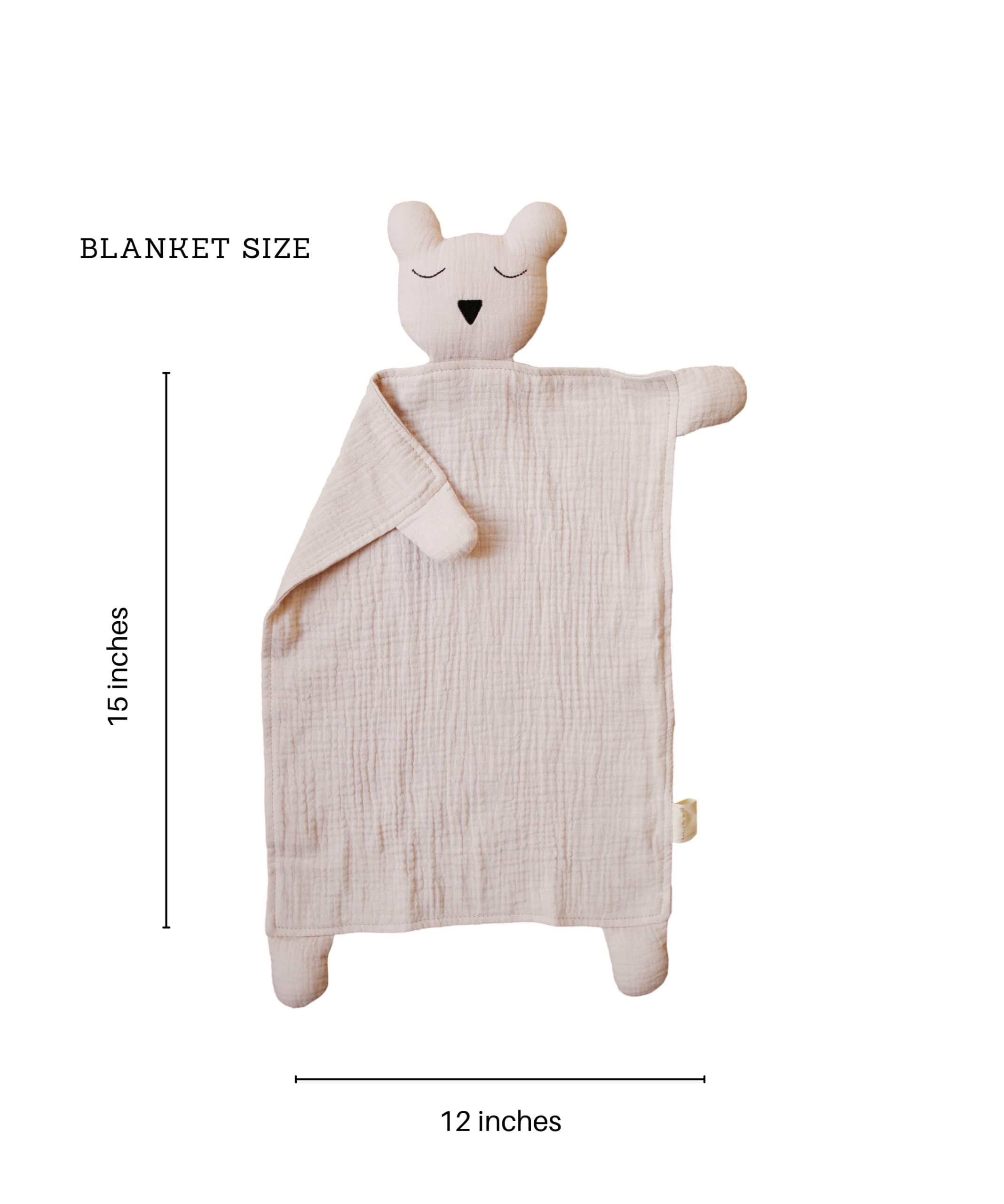 Marlowe & Co Organic Cotton Muslin Bear Lovey Blanket, Organic Cotton Muslin Bear Security Blanket (Natural Sand)