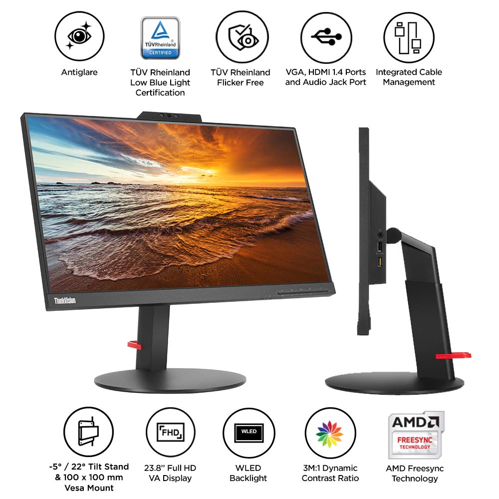 Lenovo ThinkVision T22v-10 21.5 inch LED lit VoIP Monitor FHD, IPS Edgeless HDMI, VGA, DP ports (Renewed)