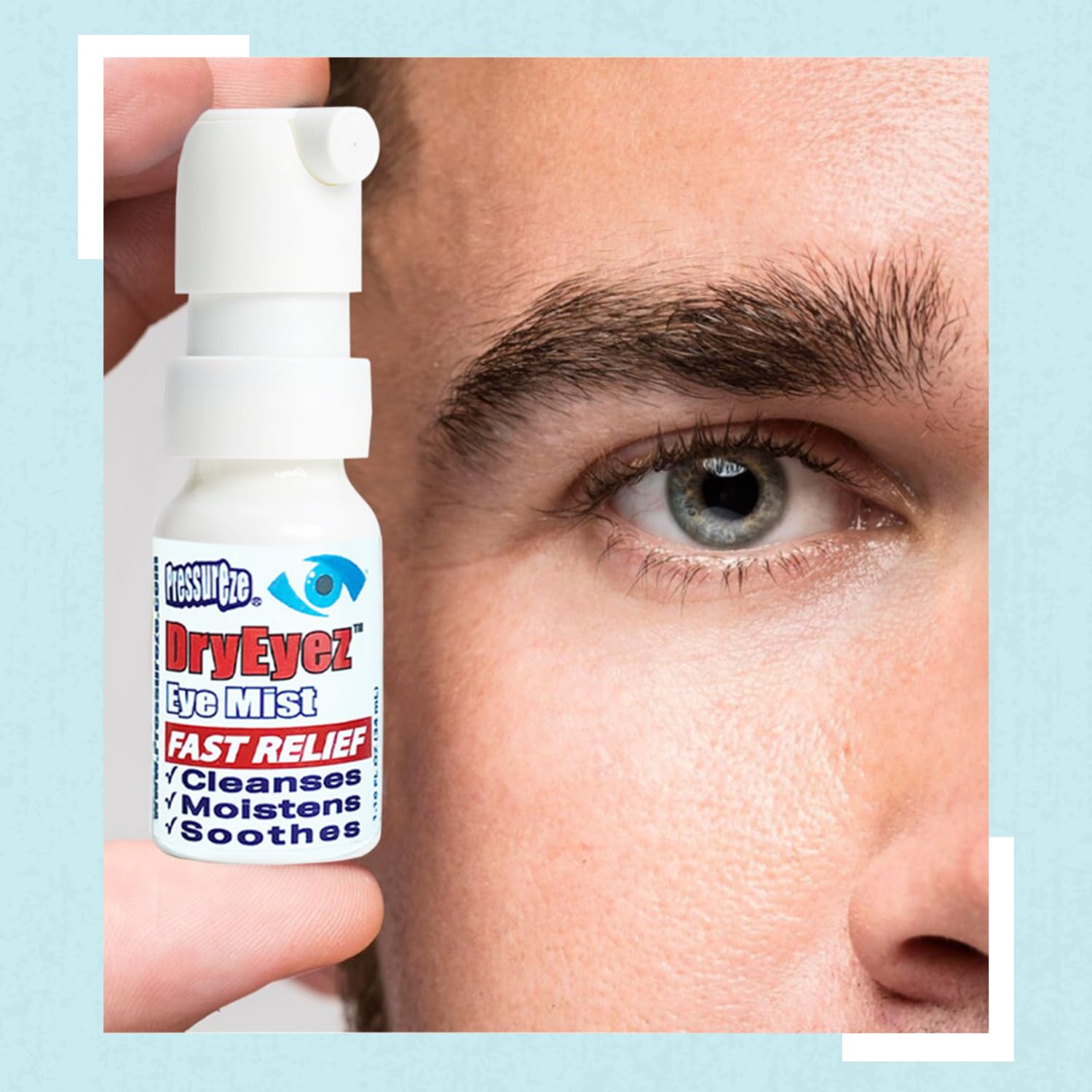 Pressureze DryEyez Natural Eye Relief for Sensitive Eyes. Dry Eyes, Sore Eyes, Irritated Eyes, Preservative-Free, Sterile. Cleanses, Moistens, Soothes 33ml, Made in USA (Pack of 1)